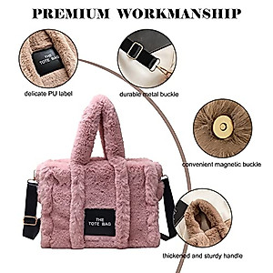 Zawasstu The Tote Bags for Women, Fluffy Tote Bags Top-Handle Crossbody Handbag Trendy Plush Tote Bag for Travel Work