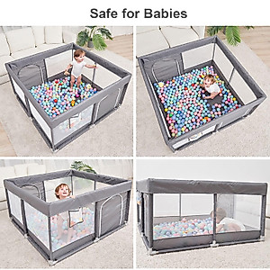 PandaEar Large Playpen for Toddlers, Sturdy Baby Play Yards with Soft Breathable Mesh, Indoor & Outdoor Kids Activity for Infant Safety (50"×50")-Grey