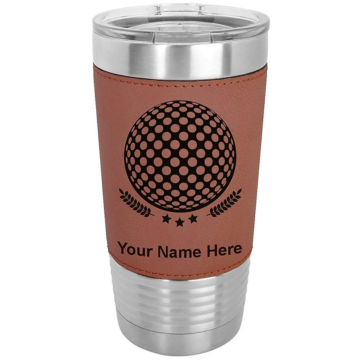LaserGram 20oz Vacuum Insulated Tumbler Mug, Golf Ball, Personalized Engraving Included (Faux Leather, Dark Brown)
