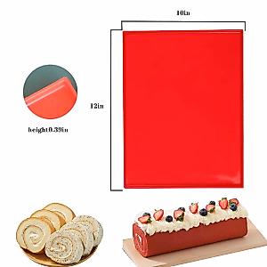 HLCM Silicone Swiss Roll Cake Mat - 2Pcs Silicone Baking Mat, Jelly Roll Pan, Non-Stick Silicone Mat with Lip, Easy to Clean Silicone Pastry Mat, Great for Swiss Roll, Pastry, Jelly, Cookies (Red)