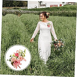 VOSAREA 1set Wrist Flowers and Corsages Finger Ring Bracelet Garland Decor Prom Bracelet Corsage Wrist Band Boutonniere Brooch Pin Corsage Wristlet Wedding Bride Wrist Corsage Pink Wreath