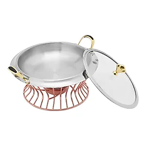 Leblett 2L/2.11Qt Round Stainless Steel Chafing Dish,Buffet Catering Meal Stove,Buffet Warmer with Fuel Holder,Red Copper