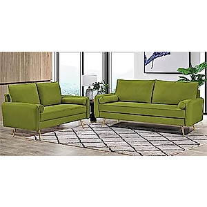 Container Furniture Direct Kent Modern Sofa, European Style Velvet Living Room Furniture with Tapered Legs, Vintage Flair, and Sleek Design, Couch, Olive Green