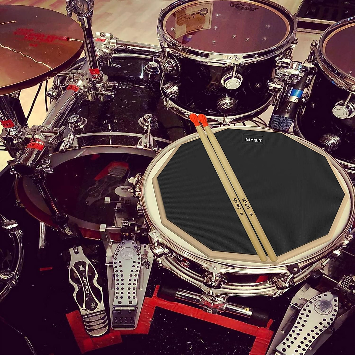 MySit 12-Inch Drum Practice Pad and Sticks Set With 2pcs Silicone Drumstick Mute Tips, Double Sided Silent Snare Drum Pads With 5A Drum Sticks & Storage Bag for Real Feel Practice Drumming-Grey
