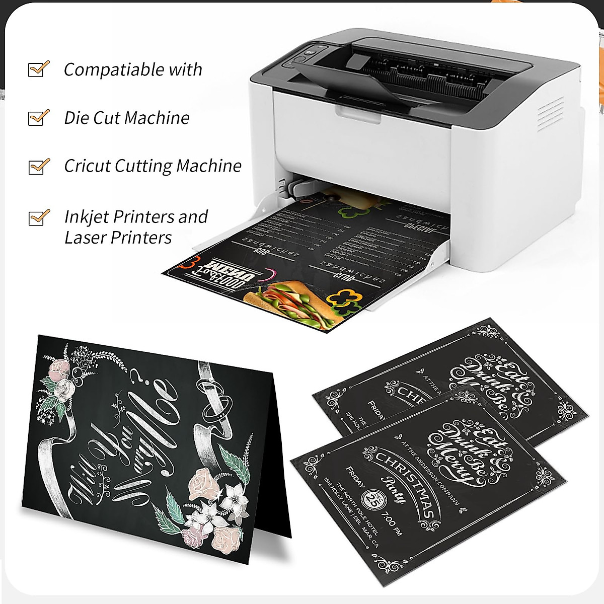 120 Sheets Black Cardstock 8.5 x 11" Thick Paper, 250gsm/92lb Heavy Card Stock Construction Paper, Premium Printer Paper for DIY Crafts, Card Making, Scrapbook Supplies, Invitations, Menus, Postcards