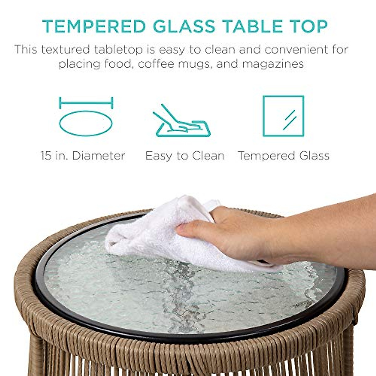 Best Choice Products Outdoor Rope Woven Sectional Patio Furniture L-Shaped Conversation Sofa Set for Backyard, Porch w/Thick Cushions, Detachable Lounger, Side Table - White