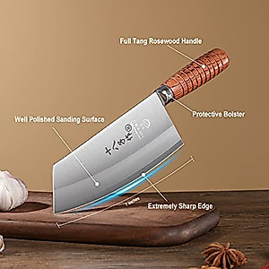 SHI BA ZI ZUO Chef Knife Chinese Vegetable Cleaver for Kitchen Superior Class 7-inch Stainless Steel Knife with Ergonomic Design Comfortable Wooden Handle