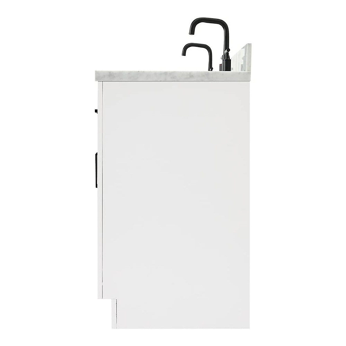 DKB Isabella Double Vanity 73" White with 1.5" Edge Italian Carrara Marble Countertop & Splash, Rectangular Sinks, 4 Soft Closing Doors, 6 Full Extension Dovetail Drawers, Toe Kick, Matte Black