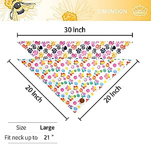 CROWNED BEAUTY Spring Dog Bandanas Reversible Large 2 Pack, Paws Set, Plaid Stripes Adjustable Triangle Holiday Purple Scarves for Medium Large Extra Large Dogs Pets DB40-L