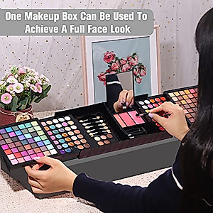 177 Colors Professional Makeup Kit for Women Full Kit Gift Set with Mirror All in One Make up Palette Combination with Eyeshadow Powder Eye Shadow Gel Lip Gloss Concealer Eyebrow Powder Blush Brushes Cosmetic Case for Girls (AM09)