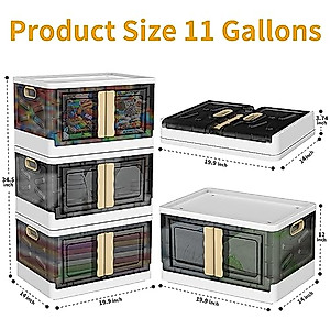 Diruion Storage Bins with Doors and Lids,11Gal (53QT) Stackable Storage Bin for Closet Organizers and Storage,Collapsible Storage Box with Wheels,Plastic Container for Clothes,Books,Toys, White