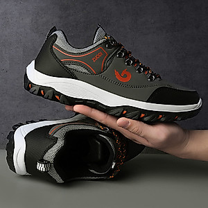 AIRAVATA Outdoor Hiking Shoes for Men Trekking Trails Camping Walking Work Shoes Lightweight Waterproof Leather Ankle Boots Lace-up Anti Slip Sneakers, Army Green Size 6.5 US