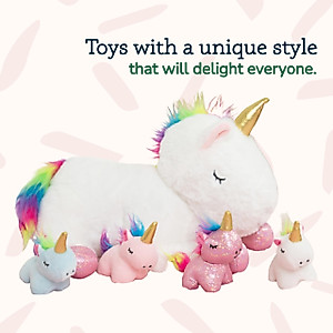 PixieCrush Unicorn Stuffed Animals with Babies Inside - 5-Piece Set of Mommy and Baby Unicorn Plush for Imaginative Play - Soft Cuddly Companion for Kids - Stuffed Animals for Girls Ages 3 to 8 Years