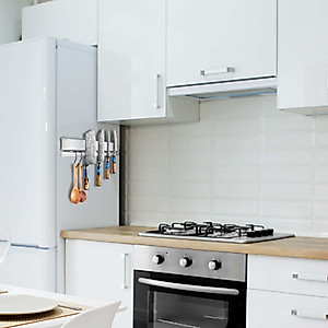 HomeSimplex 12 Inch Magnetic Knife Holder for Refrigerator with 6 Hooks - Double Sided Magnetic Knife Strip for Fridge - Premium Magnetic Knife Bar Rack - 304 Stainless Steel Kitchen Utensil Hanger