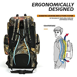 HongXingHai 70L/100L Hiking Camping Backpack MOLLE Rucksack Waterproof Traveling Daypack Durable High-Performance Backpack for Backpacking (Leaf camo, 70L/100L)