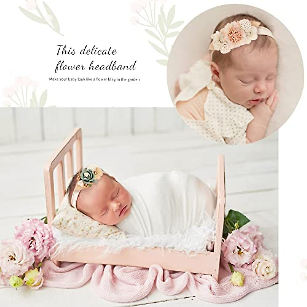 PABOBIT 6PCS Baby Girl Flower Nylon Headband-Elastic Hair Band Handmade Bow For Newborn Infant Toddler (Flowers-1, L)