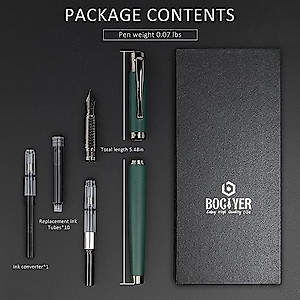 BOCIYER Luxury Fountain Pen Set,Ink Pen for Smooth Writing,Medium Nib,Includes 10 Ink Cartridges&Ink Converter,Best Pen Gift Case for Men & Women,fancy,calligraphy,Executive,Office pen-Green