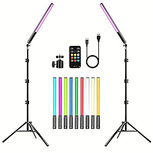 2 Pack RGB LED Video Light Wand Stick with Tripod,Hagibis Photography Studio Lighting Kits with Adjustable Light Stand&Remote Control 10 Color Modes,3200K-5600K