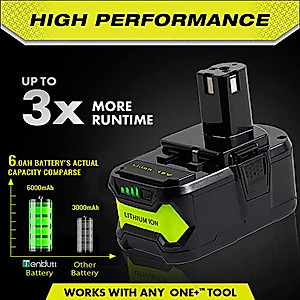TenHutt 【Upgrade】 2 Packs 6.0Ah P108 Lithium Replacement Battery for Ryobi 18V ONE+ Cordless Power Tool Compatible with P102 P103 P104 P105 P107 P108 Lithium Battery