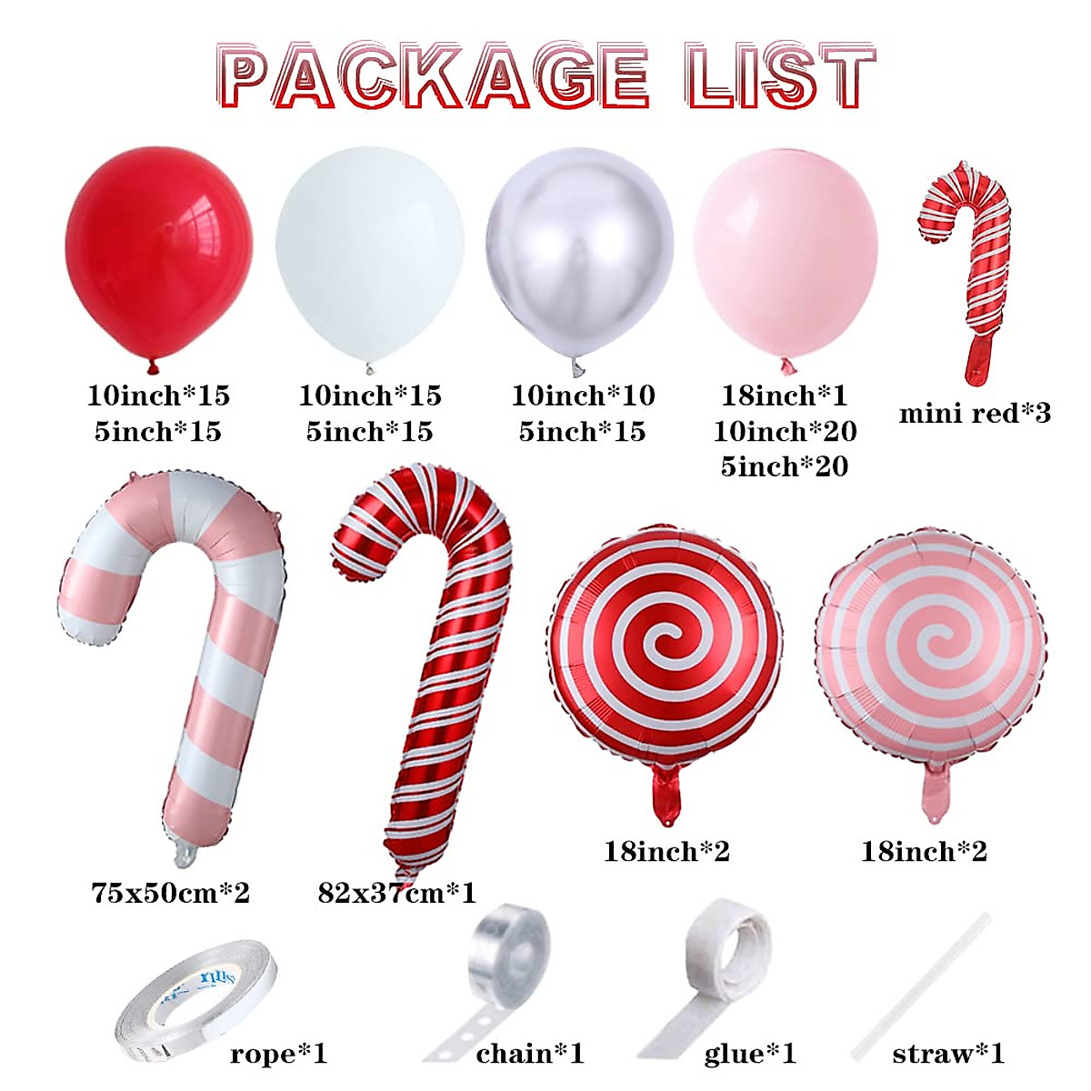 140Pcs Christmas Balloon Garland Arch Kit - Red Pink Candy Cane Balloons Sweet Lollipop Foil Balloon for Christmas New Year Birthday Xmas Holiday Party Decorations