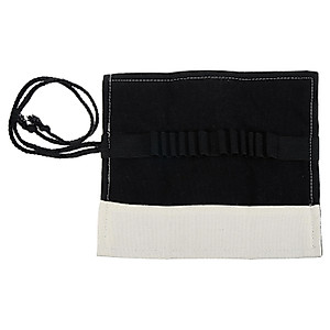 PATIKIL Handmade 12 Slots Roll Up Pencil Case, Canvas Pencil Wrap Pouch Pen Holder Organizer for Artist Drawing Coloring Sketching, White/Black