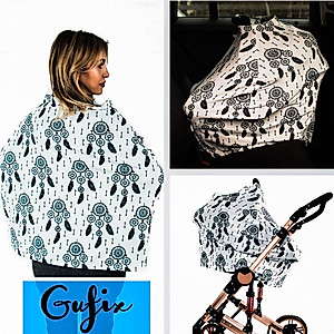 Premium Soft - Nursing Breastfeeding Cover Scarf, Baby Car Seat Cover - Multi Use Nursing Cover Pattern - Ideal Grocery Cart Cover and Highchair - Stretchy Canopy - Dream Catcher by GUFIX
