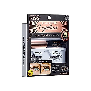 KISS Magnetic Eyeliner False Eyelashes, Entice', 12 mm, Includes 1 Pair Of Magnetic Lashes, Magnetic Lash Eyeliner, Contact Lens Friendly, Easy to Apply, Reusable Strip Lashes