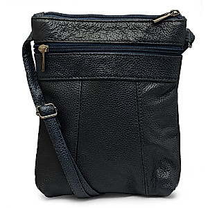 Steeltime Unisex Super Soft Leather Crossbody Bag with 5 Compartments, a Phone Pocket & Carrying Strap | Crossbody Bags for Women, Men | Bolsos Para Mujer | Navy