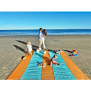 AQUATUS Premium XXL Beach Blanket Sandproof Water Resistant Quick Dry Mat 10ft by 9ft for 1-8 Adults with 4 Metal Stakes, 4 Corner Pockets, Secure Clip and Strap, and Attached Bag