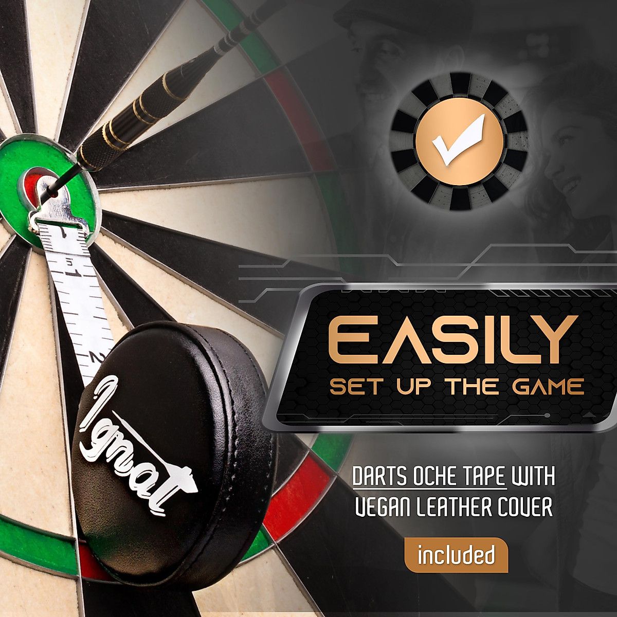 IgnatGames Dart Board Professional- Competition Size Kenyan Sisal Dart Board for Adults - Staple-Free Ultra-Thin Wire Spider Dartboard + Accessories & SnapFit Dartboard Mounting Bracket