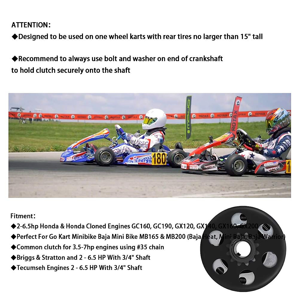 Go Kart Clutch 3/4 Bore 12T with #35 Chain, Centrifugal Clutch Fit for Go Kart Minibike Engines 3/16 Key Way