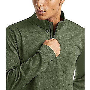 KEFITEVD Men's 1/4 Zip Golf Shirts Long Sleeve Workout Shirts Fleece Shirts Gym Shirts Athletic Shirts Lightweight Sports Shirts Army Green