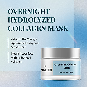 NOACIER Overnight Hydrolyzed Collagen Facial Mask – Anti Aging, Hydrating Face Cream or Moisturizer Helps Plump, Smooth, & Brighten Skin – Infused with Squalane Oil, Peptides, & Glycerin, 2 Oz.