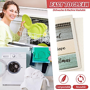 6 Pieces Christmas Swedish Kitchen Table Dishcloths Reusable Christmas Dish Towels Absorbent Cleaning Cloth Fast Dry Kitchen Dishcloth with Santa, Snowman, Christmas Tree, Deer (Black White, Tree)