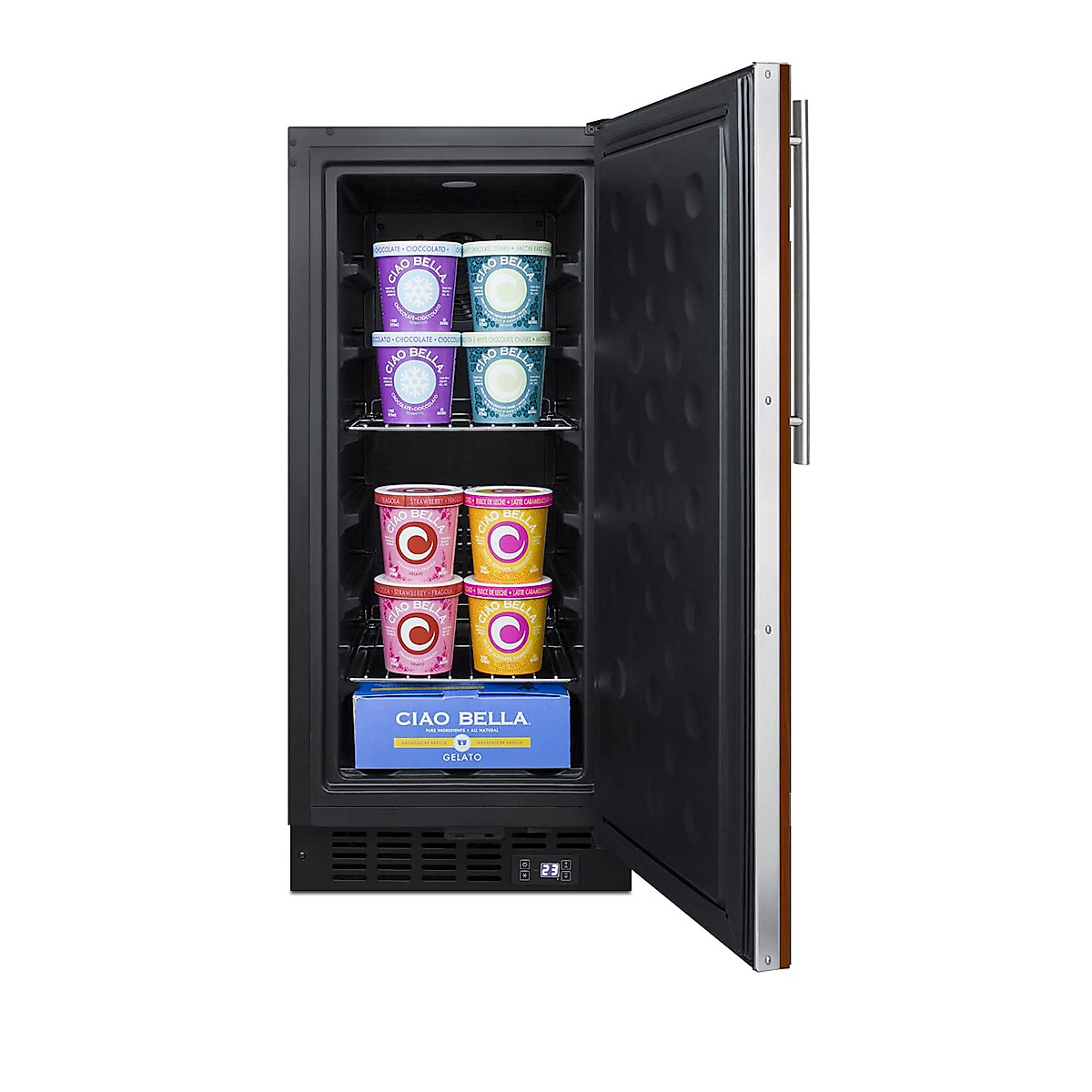 Summit SCFF1533BSS Cabinet Freezer with 2.45 cu. ft. Total Capacity Frost Free Operation Adjustable Chrome Shelves Sabbath Mode Setting and 100% CFC Free in Stainless Steel (Right Hinge