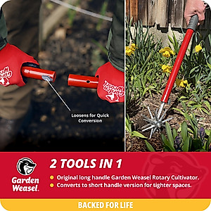 Garden Weasel Rotary Cultivator & Hand Tiller - 2-in-1 | Aerate, Weed, Cultivate, Plant, Reseed | Lawn Reseeding Garden Tool, Garden Soil Loosener | 91206