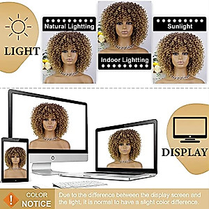 AISI QUEENS Afro Wigs For Black Women Short Kinky Curly Brown Mixed Blonde Synthetic Wig with Bangs Heat Resistant Wigs With Wig Cap