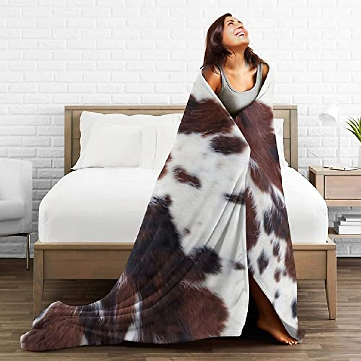 Brown Cow Blanket Cow Print Throw Blanket, Lightweight Flannel Fleece Blankets with Cow Print for Couch (Fleece Cow Blanket for Adult Kid 3, 80"x60")