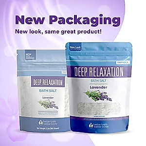 Deep Relaxation Bath Salt 32 Ounces Epsom Salt with Natural Lavender Essential Oil Plus Vitamin C in BPA Free Pouch with Easy Press-Lock Seal