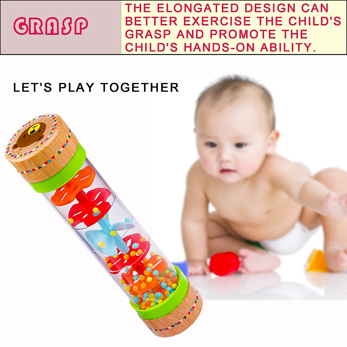 BIUWING Rainmaker Rain Sticks, Mini Wooden Musical Shake, Beaded Raindrops - Turn Over and Watch The Colorful Beads Flow Down The Tube as It Creates The Soothing Sound of Rain