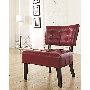 Roundhill Furniture Blended Leather Tufted Accent Chair with Oversized Seating, Red