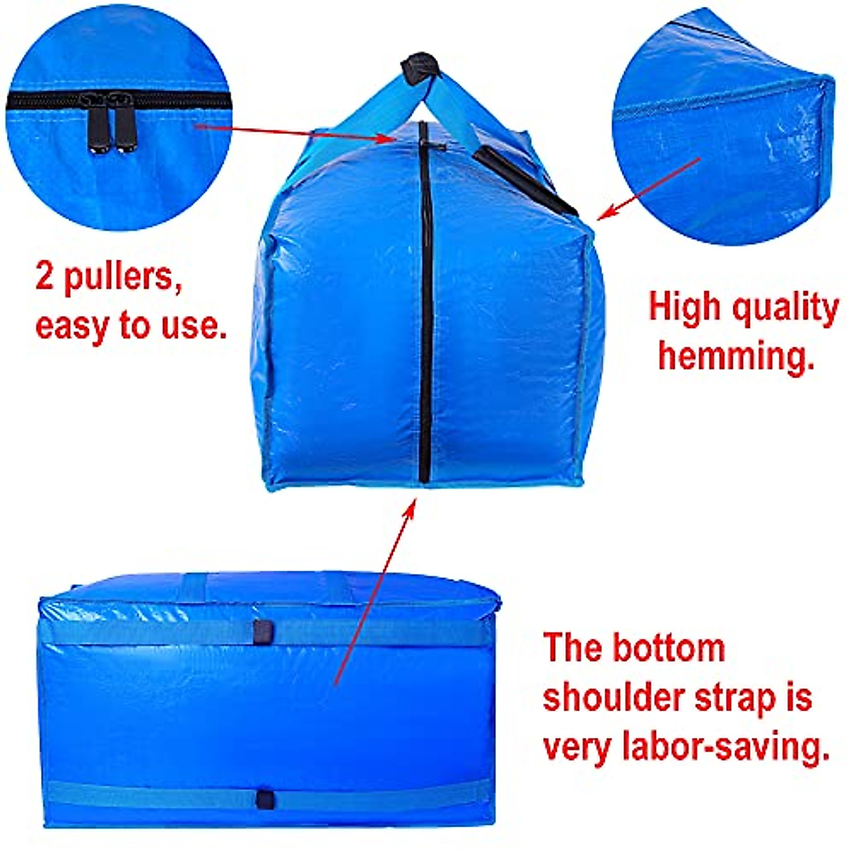 JSJHE Heavy Duty Extra Large Moving Bags W/Backpack Straps Strong Handles & Zippers, Storage Totes, Alternative to Moving Box, Recycled Material (blue, 4pcsX29.5x15x13inch)