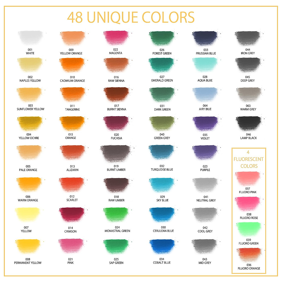 Artecho 50pcs Soft Pastels, 48 Colors Including 4 Fluorescent Colors, Extra Free Black & White, Square Chalk for Drawing, Blending, Layering, Shading, Pastels Art Supplies