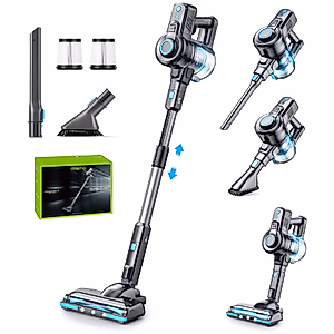 Oraimo Stick Vacuum, Cordless Vacuum Cleaner with Self-Standing, Cordless Stick Vacuum with 35 Mins Runtime Detachable Battery, 6 in 1 Lightweight Vacuum with LED for Hardwood Floor Carpet Marble Tile