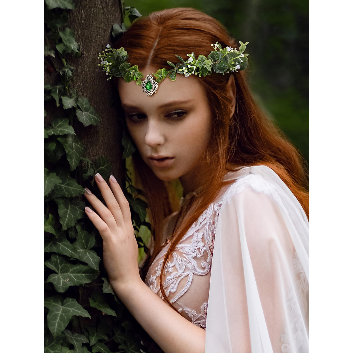 SWEETV Fairy Leaf Crowns for Women Elven Princess Tiara Flower Elf Headpiece for Cosplay Halloween Costume Photoshoot Wedding