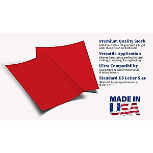 65lb Cover Cardstock Paper - 8.5 x 11 inch - 25 Sheets (Holiday Red)