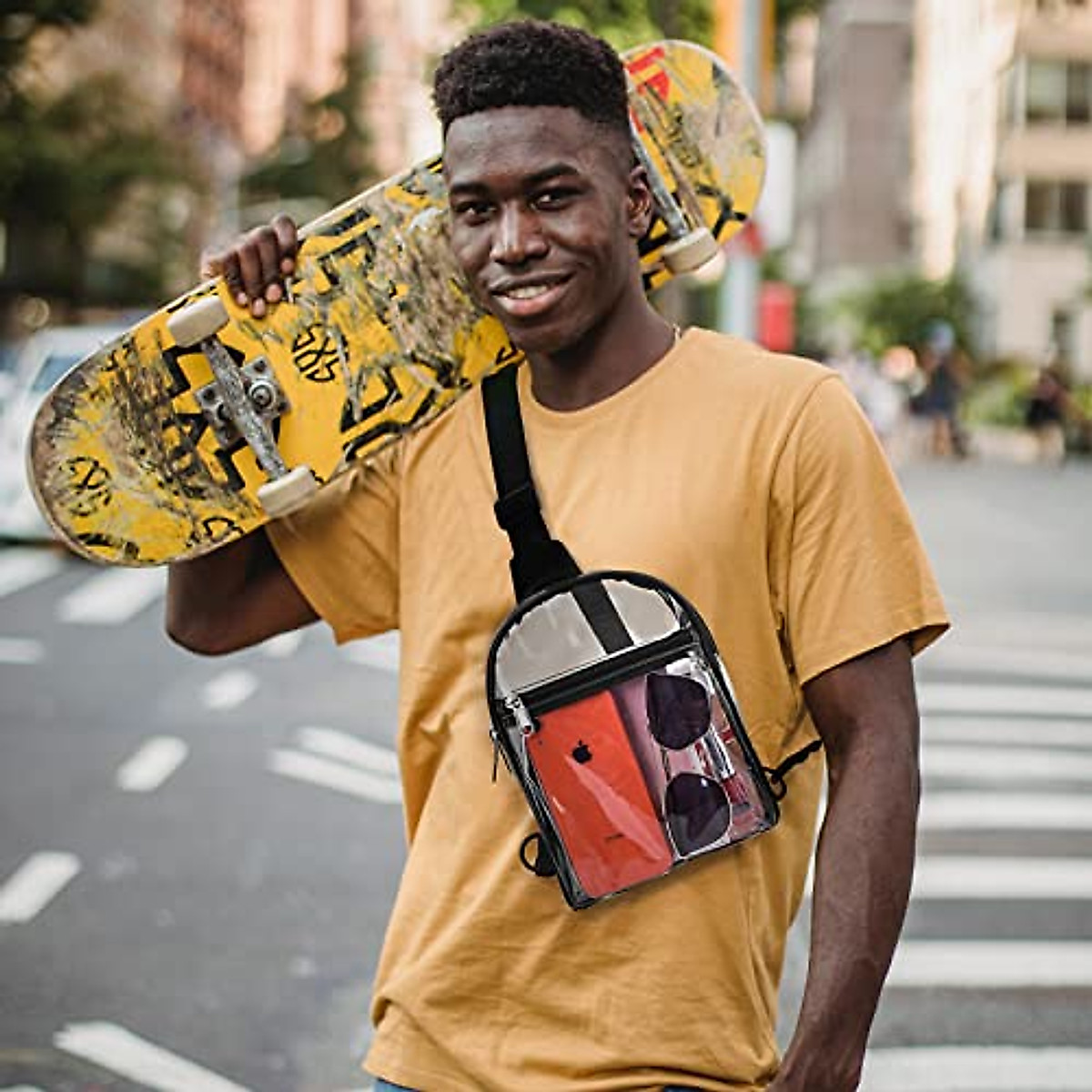 UEASE Small Clear Sling Bag for Men Women/Stadium Approved Mini Sling Backpack/Transparent Casual Chest Daypack for Concert Festival Hiking Walking Biking Travel Cycling