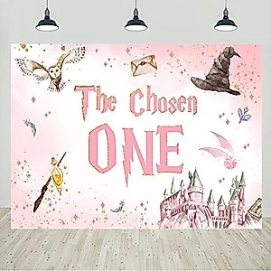 Wizard Birthday Backdrop for Girls Pink Witch Magic School of Wizardry The Chosen One Happy 1st Birthday Party Background Decorations Girl Birthday Cake Table Banner 7x5ft