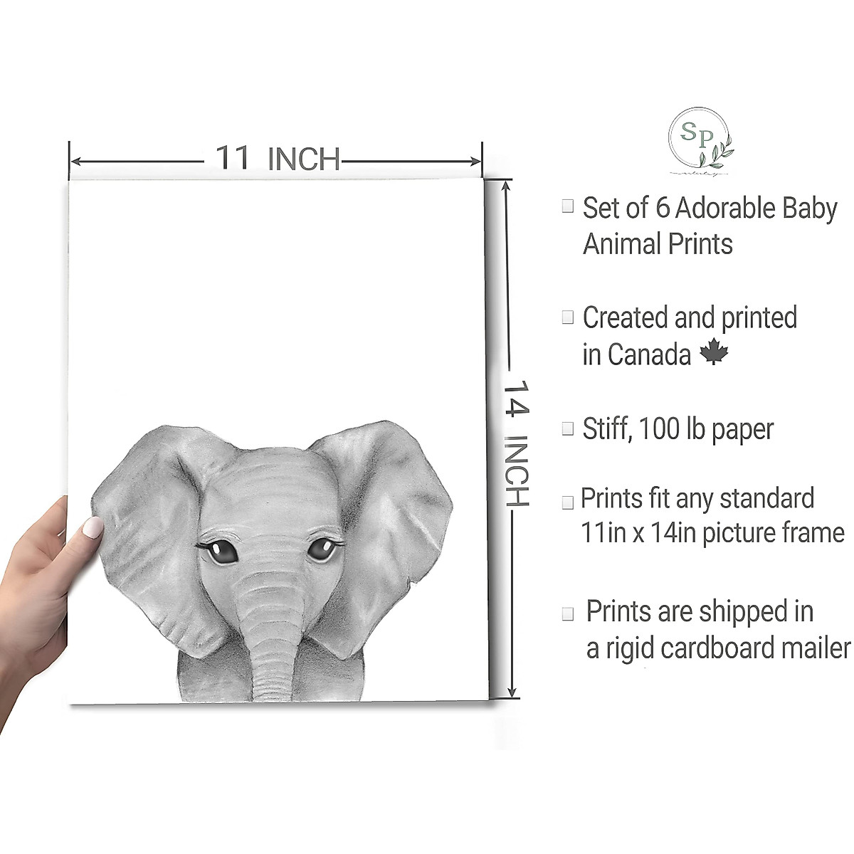 Baby Animal Nursery Prints |Set of 6| Neutral Woodland and Safari Artwork for Wall Decor (11in x 14in)