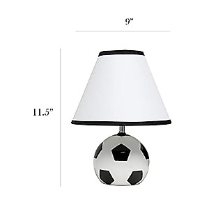 Simple Designs LT1079-SCR SportsLite 11.5" Tall Athletic Sports Soccer Ball Ceramic Bedside Table Desk Lamp w White Empire Fabric Shade w Black Trim for Kids' Room, Nursery, Bedroom,Gameroom, Mancave